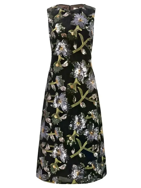 Diane Von Furstenberg Floral Sequin-embellished Midi Dress - Black