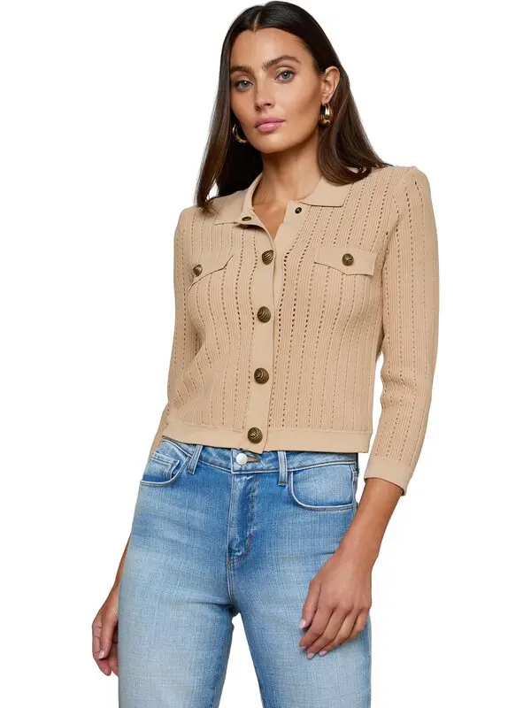 L'Agence Risa Collared Cardigan - Light Almond/gold