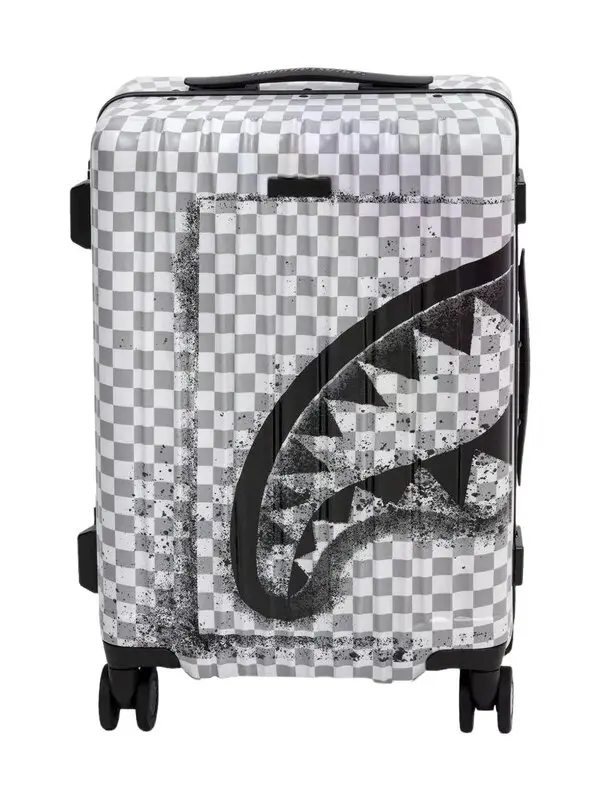 SPRAYGROUND Storm Fade Checkerboard Shark Luggage - White