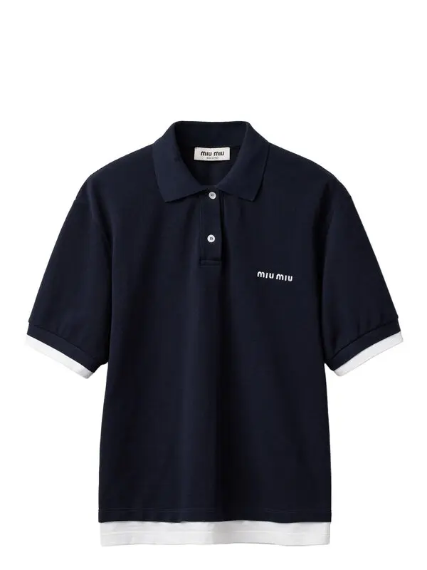 Miu Miu Piqué And Jersey Polo Shirt - Navy