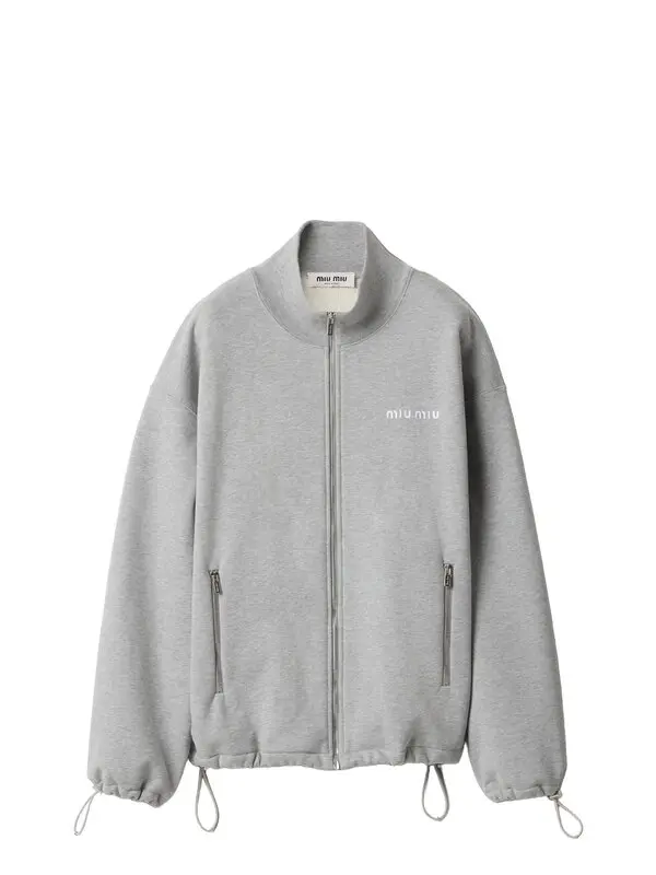 Miu Miu Cotton Fleece Zipper Sweatshirt - Grey