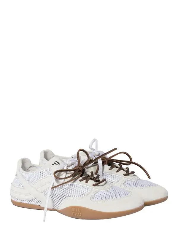 Miu Miu Gymnasium Mesh And Suede Sneakers - White