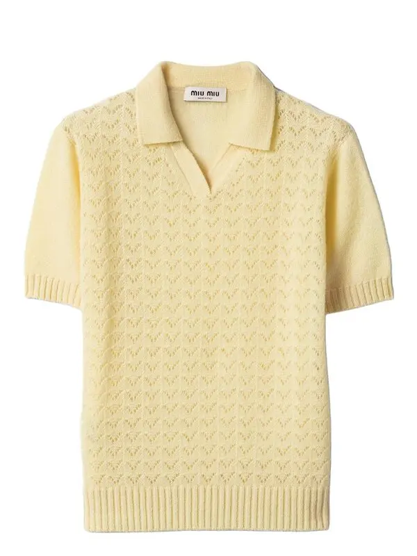 Miu Miu Lace-effect Cashmere Polo Shirt - Cream