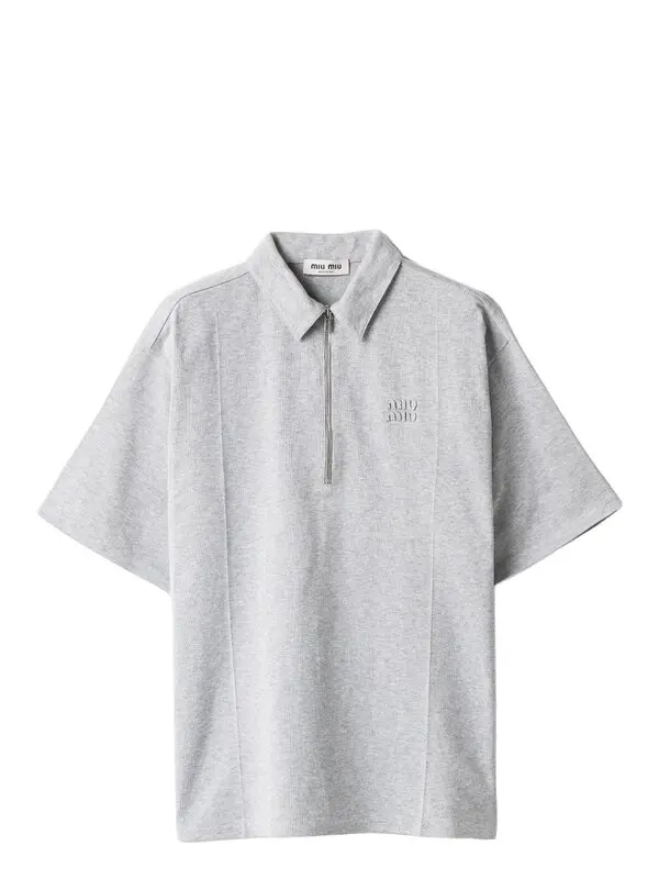 Miu Miu Half-zip Cotton Polo Shirt - Marble Gray