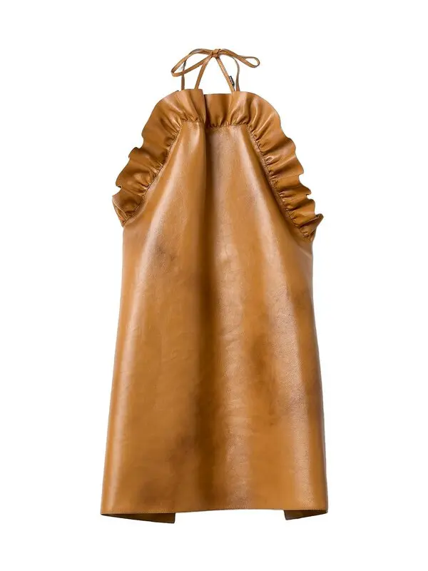 Miu Miu Leather Pinafore Apron - Sesame