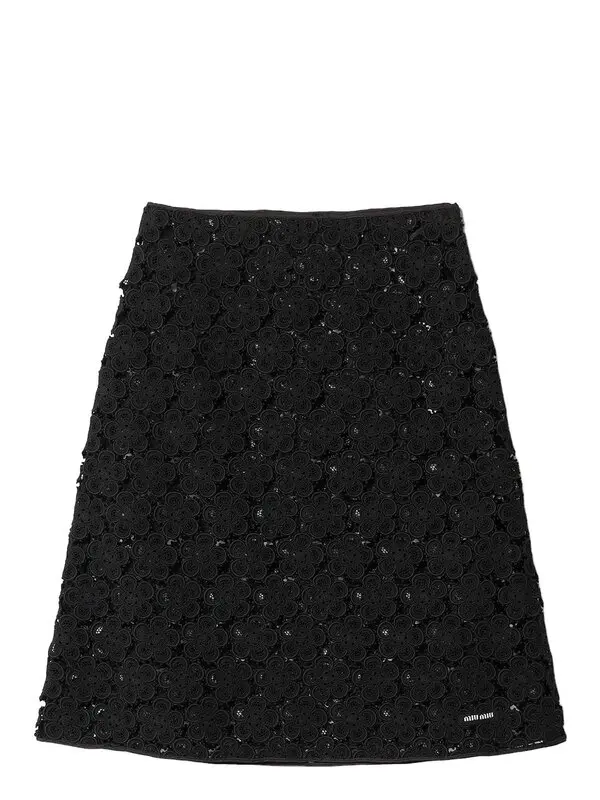 Miu Miu Macramé Flared Skirt - Black