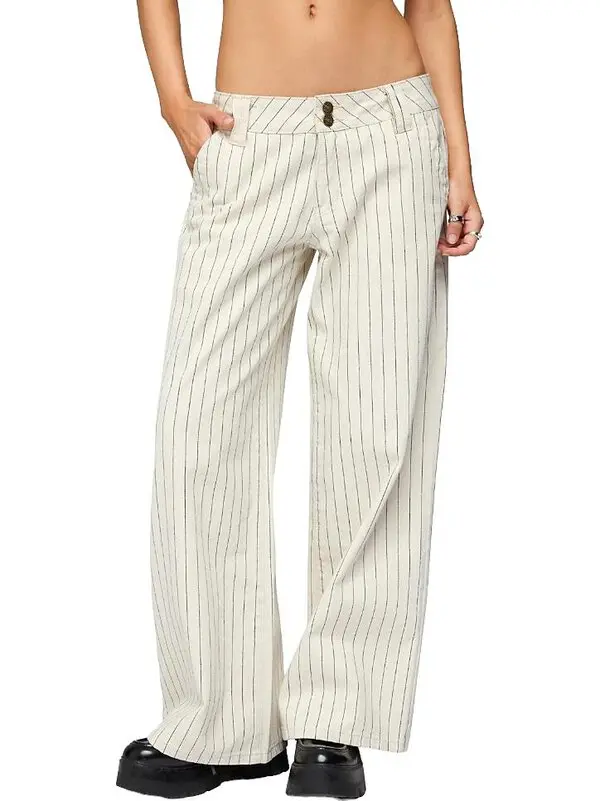 EDIKTED Cory Striped Low Rise Jeans - Cream