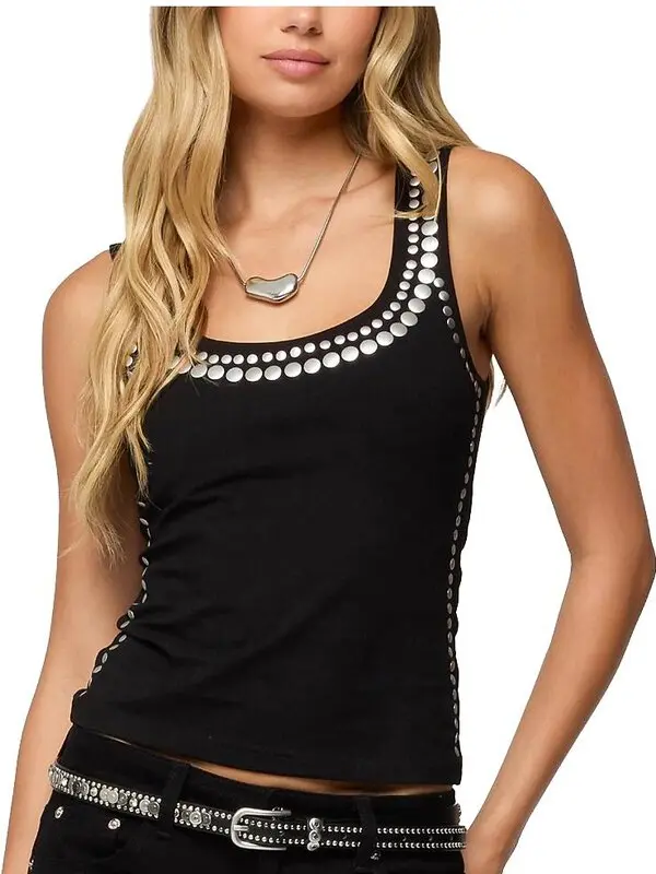 EDIKTED Studded Built-in Bra Tank Top - Black