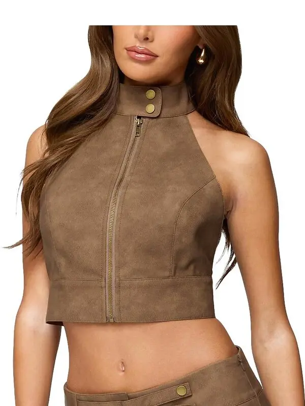 EDIKTED Karly Open Back Top - Brown