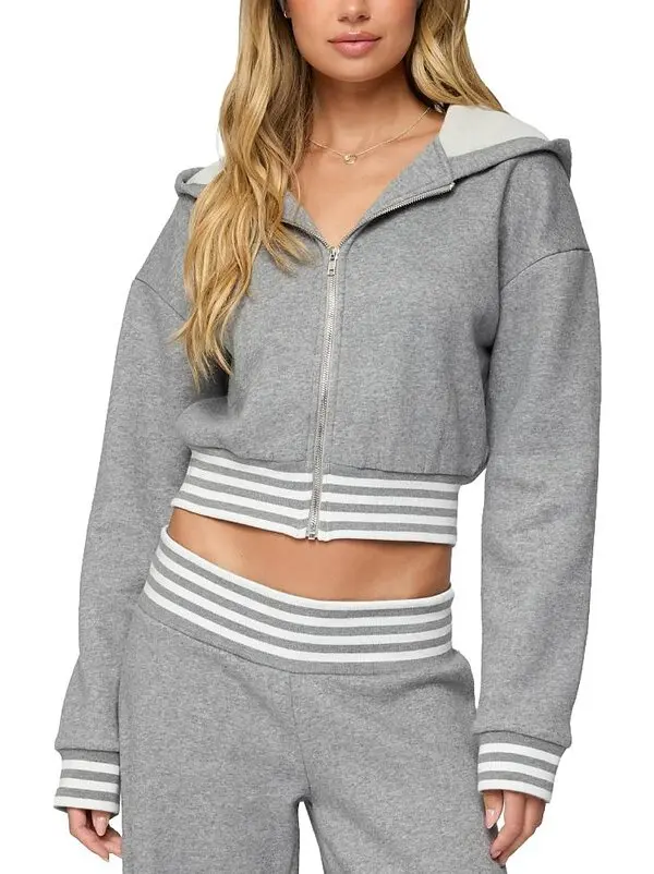 EDIKTED Eloura Stripey Zip Up Hoodie - Gray-melange