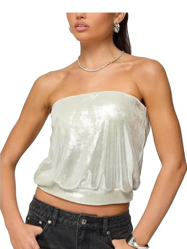 EDIKTED Leira Silky Strapless Top - Gold
