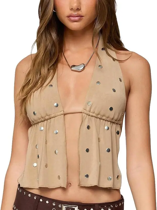EDIKTED Studded Backless Top - Mocha