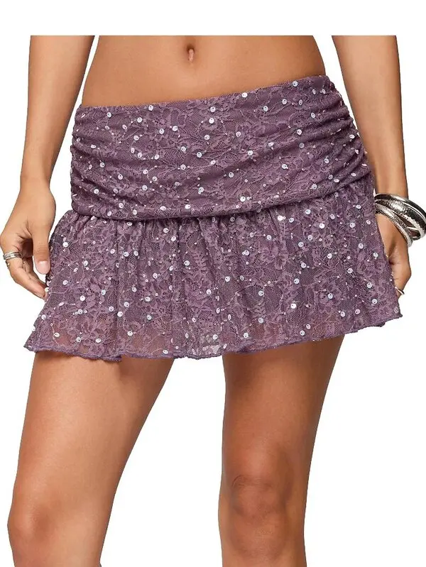 EDIKTED Beaded & Sequined Lace Mini Skirt - Mauve