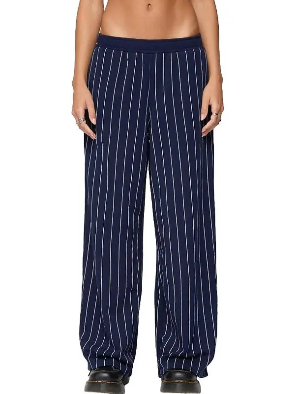 EDIKTED Pinstripe Wide Leg Sweatpants - Navy