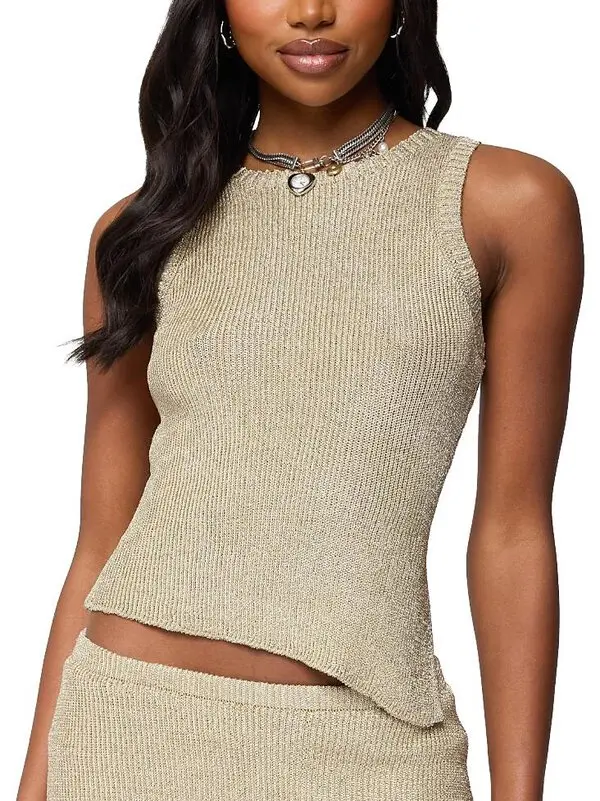 EDIKTED Asymmetric Metallic Knit Top - Gold