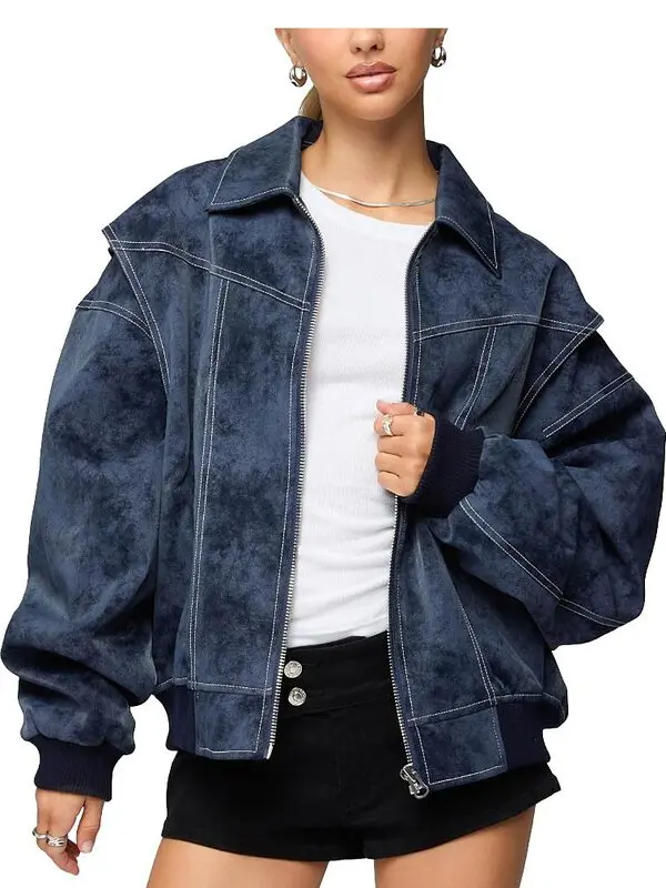 EDIKTED Oversized Bomber Jacket - Navy