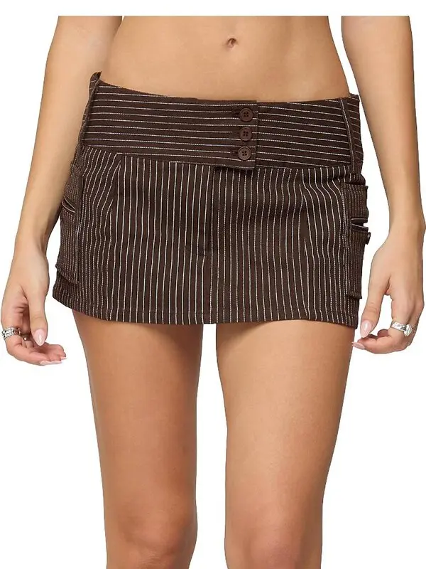 EDIKTED Pinstripe Mini Skort - Dark-brown