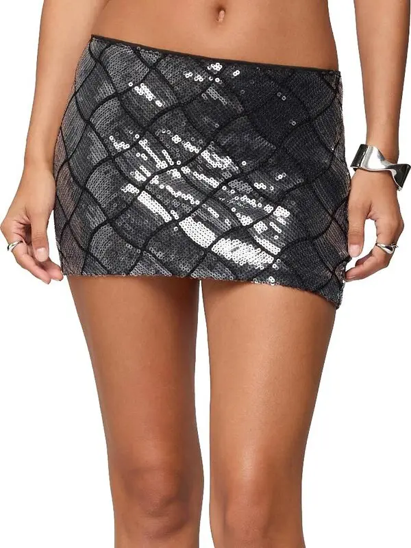 EDIKTED Diamond Sequin Mini Skirt - Black