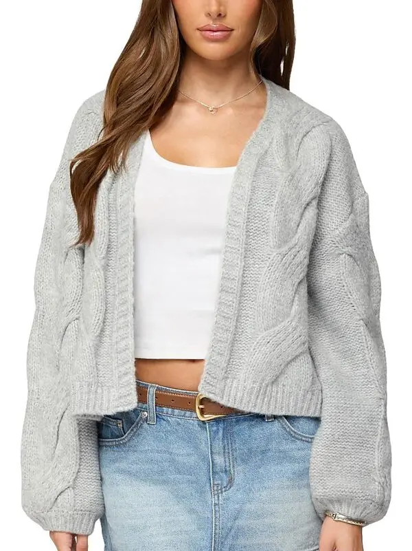 EDIKTED Braiden Chunky Cable Knit Cardigan - Light-grey-melange