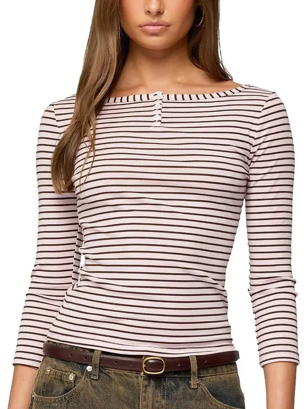 EDIKTED Avigyle Striped Boat Neck Top - Light-pink