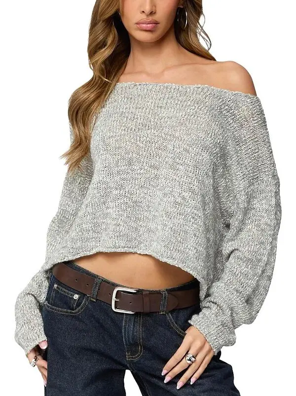 EDIKTED Off-the-shoulder Sweater - Gray