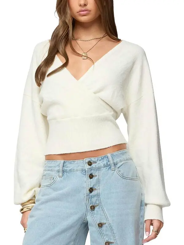 EDIKTED Lillia V Neck Wrap Sweater - White