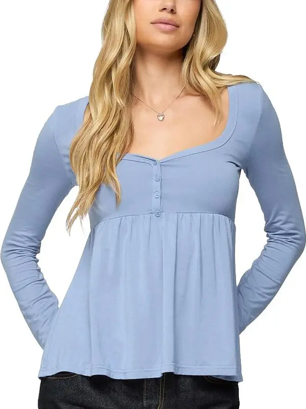 EDIKTED Lilla Henley Babydoll Top - Blue