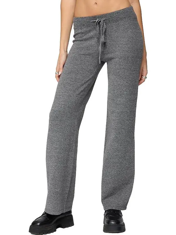 EDIKTED Ayah Straight Leg Knit Pants - Dark-gray-melange