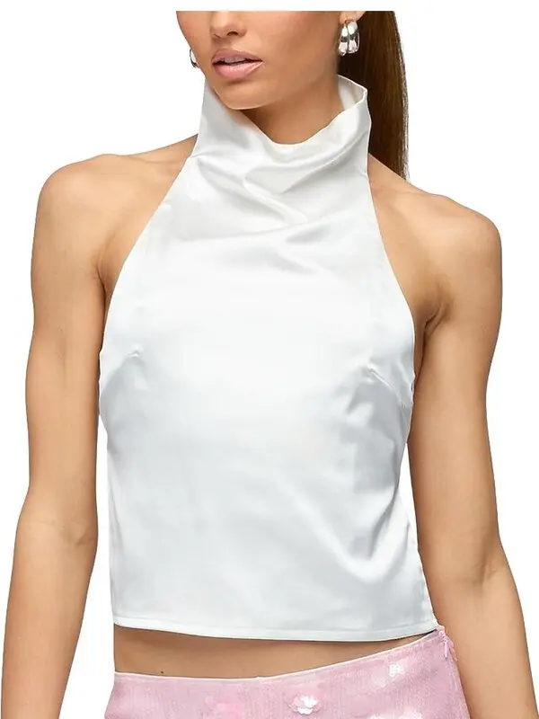 EDIKTED Satin Effect Backless Cowl Neck Top - Cream