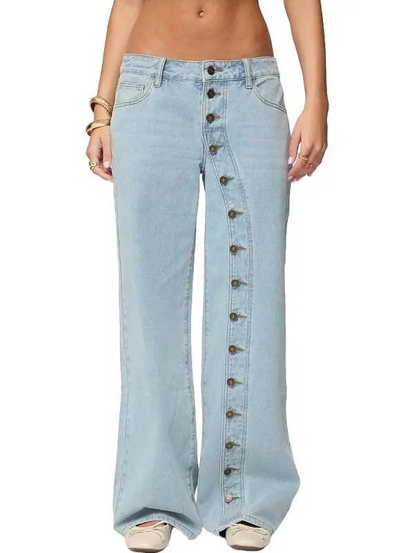 EDIKTED Adison Low Rise Baggy Jeans - Light-blue