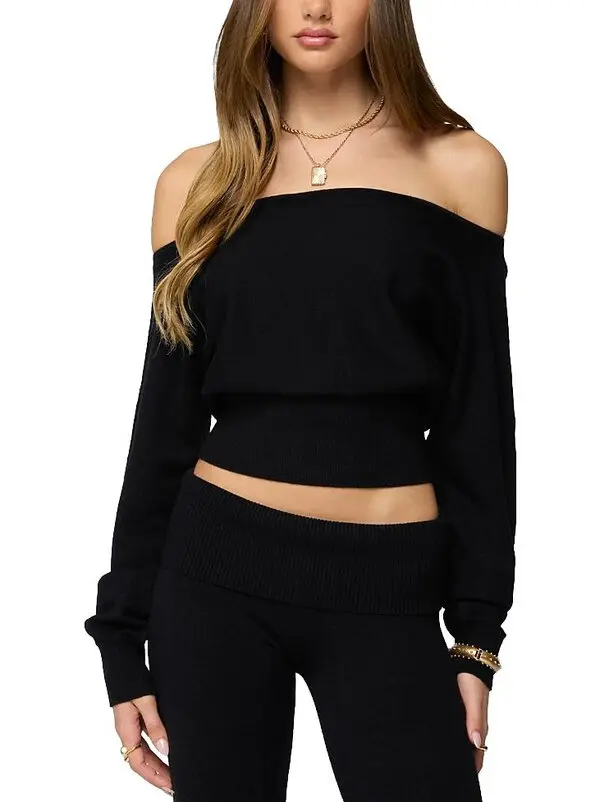 EDIKTED Skyla Off-shoulder Knit Sweater - Black