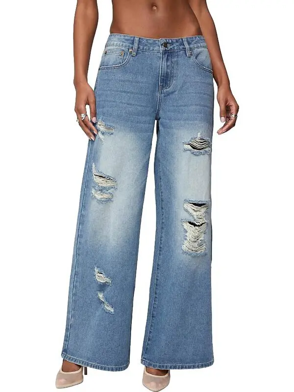 EDIKTED Frye Distressed Baggy Jeans - Blue-washed