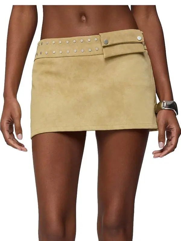 EDIKTED Faux Suede Mini Skort With Stud Detailing - Tan