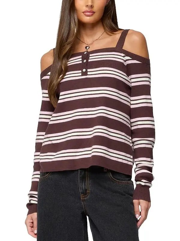 EDIKTED Striped Knit Top - Brown