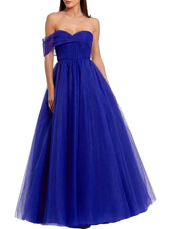 Mac Duggal Strapless Bustier Tulle Ball Gown - Cobalt