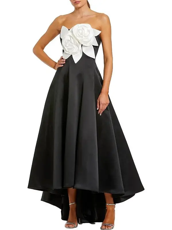 Mac Duggal Strapless Satin High-low Gown - Black Ivory