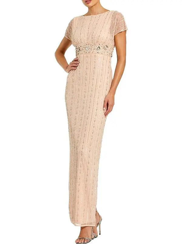 Mac Duggal Beaded Blouson Column Gown - Rose