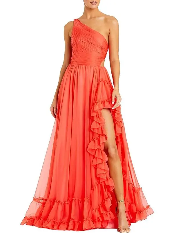 Mac Duggal One-shoulder Ruffle Gown - Tangerine