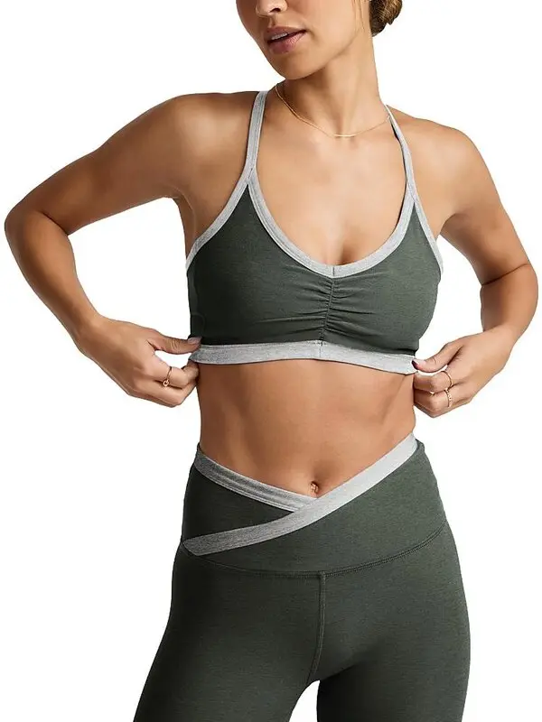 Beyond Yoga Spacedye Outlines Strappy Bra - Dusty Forest Heather