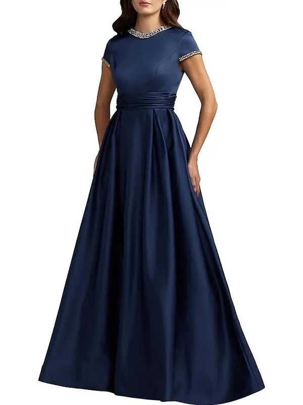 Mac Duggal Embellished Satin Cap Sleeve Ball Gown - Midnight