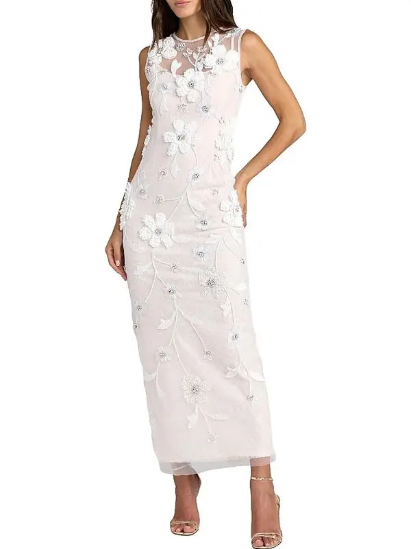 Mac Duggal Sleeveless Embellished Lace Column Dress - Ivory
