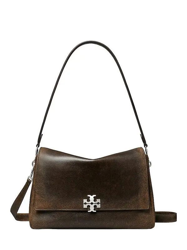 Tory Burch Kira Suede Shoulder Bag - Dark Roast Distressed Leather