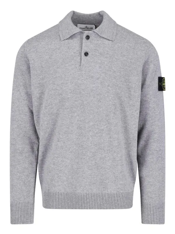 Stone Island Virgin Wool Sweater With Compass Logo - Gray