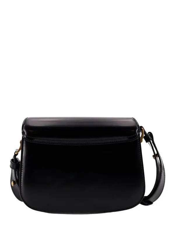 Ami Leather Shoulder Bag With Metal Logo On The Front - Black