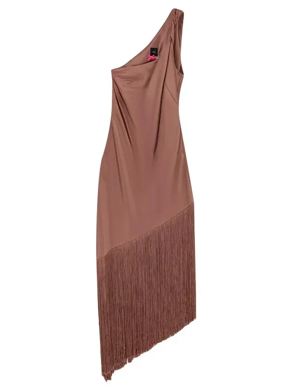 Pinko Kiwi Satin Dress With Fringe - Brown