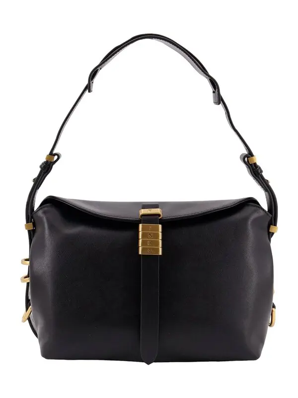 Pinko Leather Shoulder Bag With Metal Logo - Black