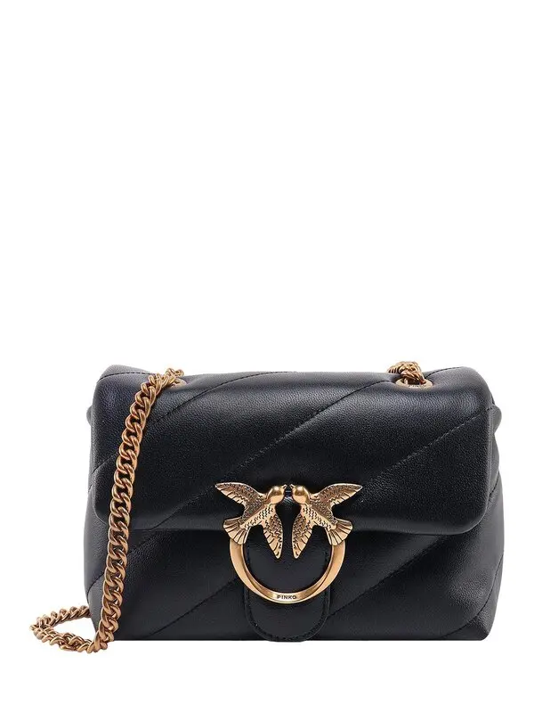 Pinko Love Puff Mini Matelassé Leather Shoulder Bag - Black