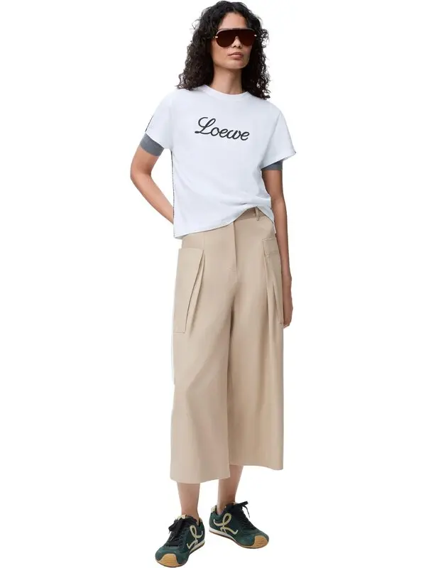Loewe Cotton And Silk Gabardine Cropped Trousers - Beige