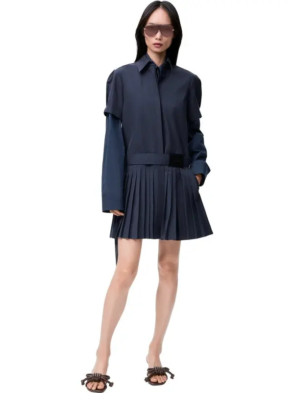 Loewe Pleated Shirt Dress - Navy Blue