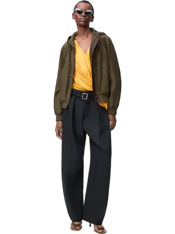 Loewe Hooded Jacket In Cotton Blend - Khaki Green